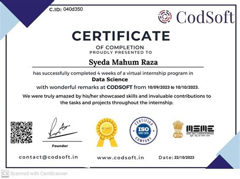 Syeda Mahum Raza On Linkedin Codsoft Datascience Internship