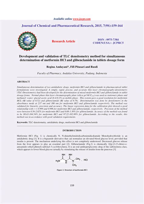 Pdf Development And Validation Of Tlc Densitometry Method For Simultaneous Determination Of
