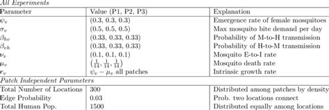 Patch Parameters The Parameter Values Used For All Numerical Experiments Download Table