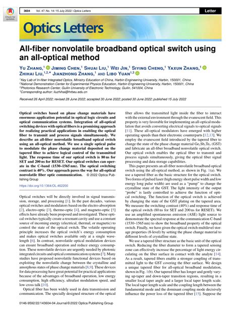 Pdf All Fiber Nonvolatile Broadband Optical Switch Using An All