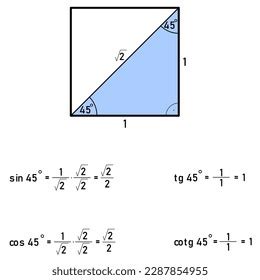 Deriving Values Trigonometric Functions Forty Five Degrees Stock Vector Royalty Free