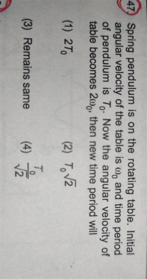 Spring Pendulum Is On The Rotating Table Initial Angular Velocity Of The