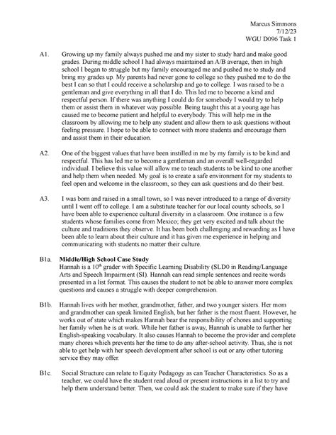 D096 Task 1 WGU Task1 Marcus Simmons 7 12 WGU D096 Task 1 A1 Growing Up My Family Always