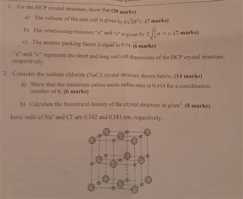 Solved For The HCP Crystal Structure Show That Chegg Com