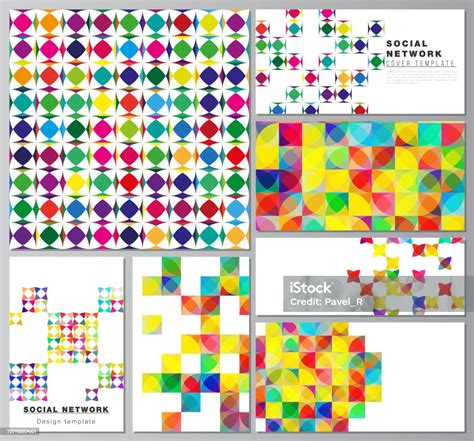 인기있는 형식으로 현대 소셜 네트워크 모형의 레이아웃의 최소 추상 벡터 그림 추상 배경 밝은 원 기하학적 모양과 기하학적 모자이크 패턴 개념에 대한 스톡 벡터 아트 및 기타