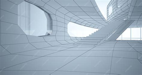 Premium Photo Abstract Drawing White Interior Multilevel Public Space