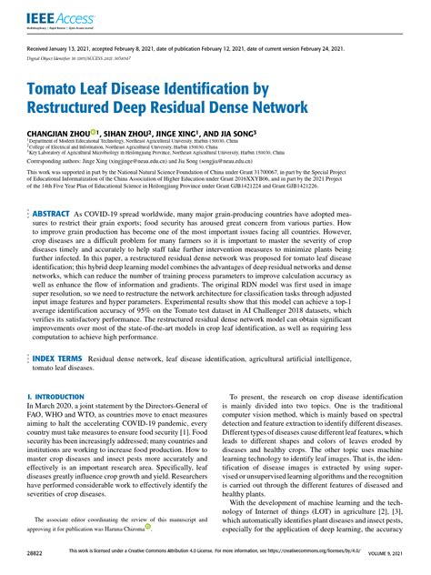 Tomato Leaf Disease Identification By Restructured Deep Residual Dense Network Pdf