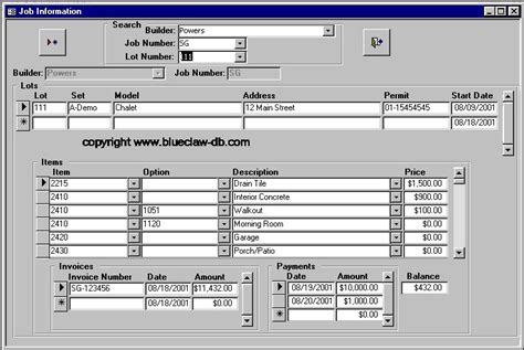 blue claw database design sql server ms access vb database design