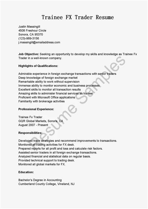 Resume Samples Trainee FX Trader Resume Sample