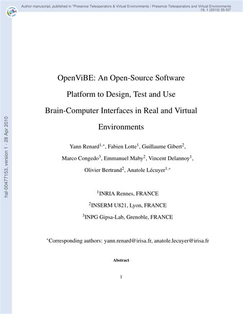 Pdf Openvibe An Open Source Software Platform To Design Test And Use Brain Computer