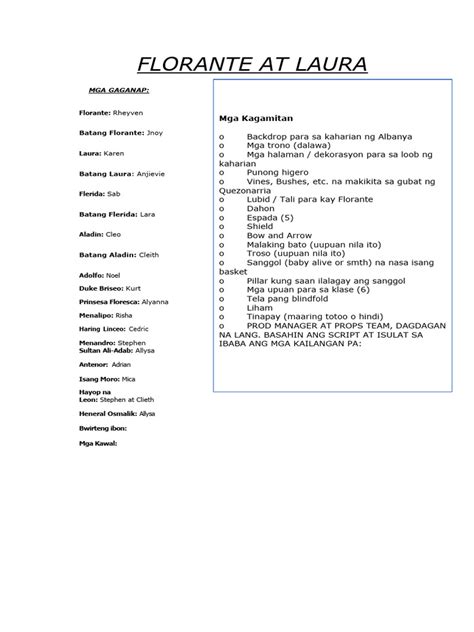 Florante At Laura Script Pdf