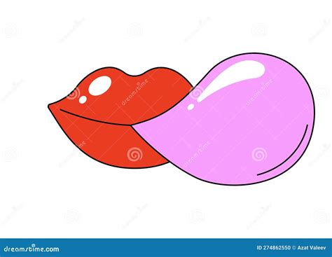 Retro Groovy Mouth Blowing Bubble Gum Cute Hippy Glossy Red Lips