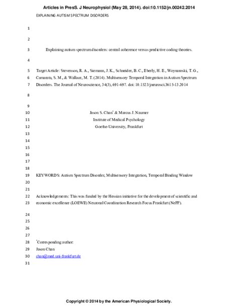 Pdf Explaining Autism Spectrum Disorders Central Coherence Versus