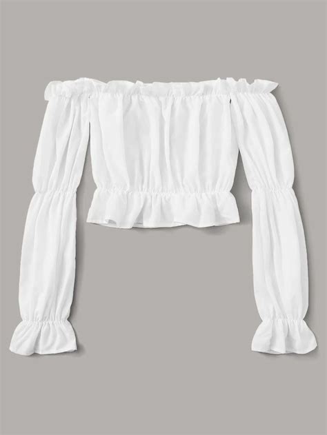 Frill Flounce Sleeve Bardot Blouse Bardot Blouse Blouse Flounce Sleeve