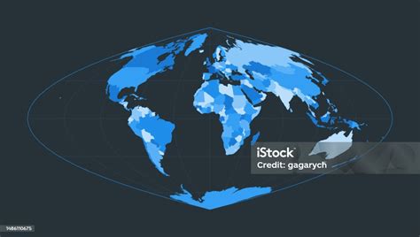 세계지도 크래스터 포물선 투영 인포그래픽을 위한 미래 세계 일러스트레이션 멋진 파란색 팔레트입니다 생생한 벡터 그림입니다 모양에