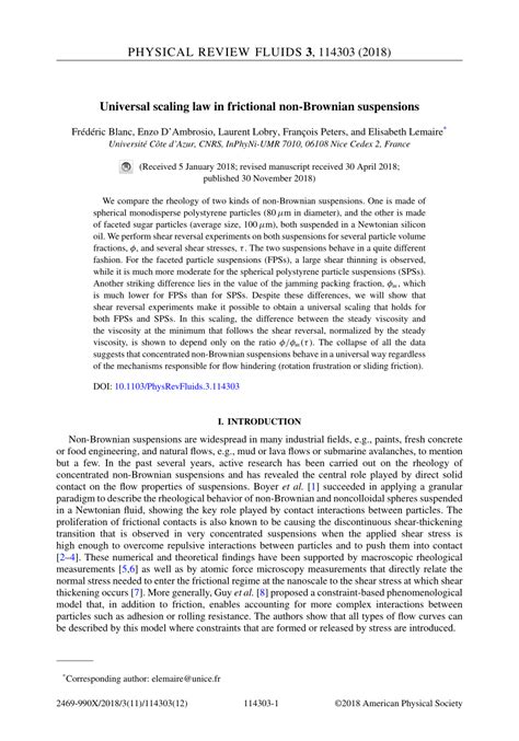 Pdf Universal Scaling Law In Frictional Non Brownian Suspensions