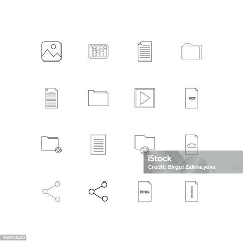 파일 및 폴더 기호 선형 얇은 아이콘을 설정 합니다 간단한 벡터 아이콘 설명 Html에 대한 스톡 벡터 아트 및 기타 이미지 Html 동점골 디자인 Istock