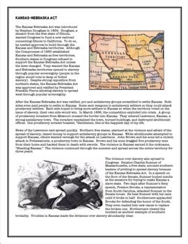 Kansas Nebraska Act Summary Reading And Questions By Historically Speaking