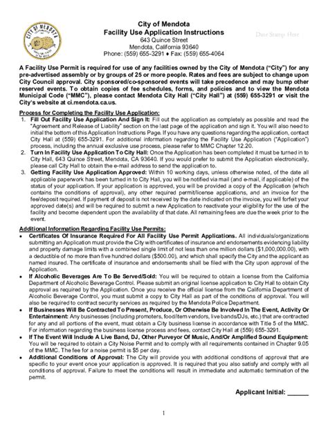 Fillable Online Facility Use Application Instructions Fax Email Print