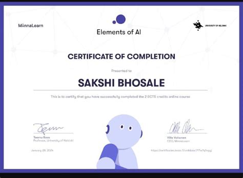 Sakshi Bhosale On Linkedin Certificate Of Completion Elements Of Ai
