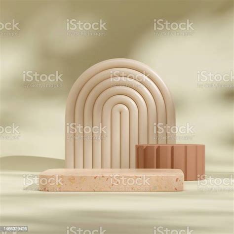 모형 템플릿 갈색 아치와 기둥 3d 렌더링이 있는 사각형의 갈색 테라조 질감 연단 0명에 대한 스톡 사진 및 기타 이미지 0명 3차원 형태 갈색 Istock