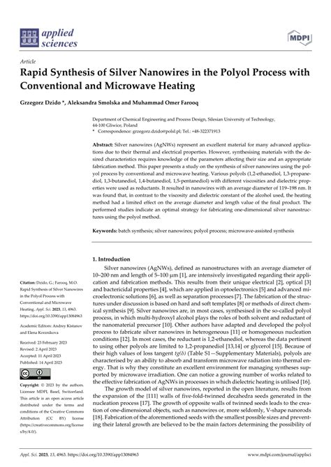 PDF Rapid Synthesis Of Silver Nanowires In The Polyol Process With Conventional And Microwave