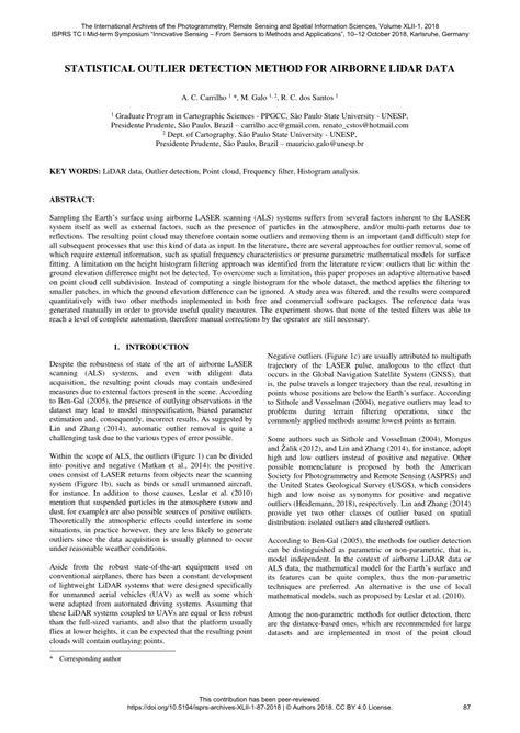 Pdf Statistical Outlier Detection Method For Airborne Lidar Data