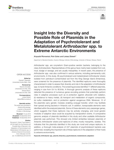Pdf Insight Into The Diversity And Possible Role Of Plasmids In The Adaptation Of