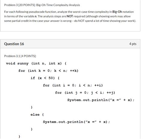 Solved Problem 3 20 Points Big Oh Time Complexity