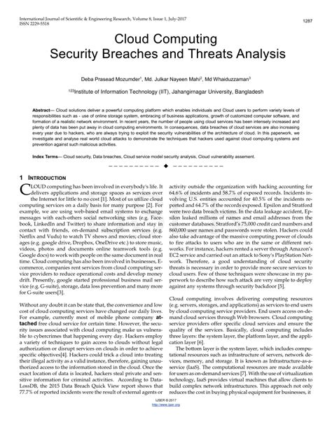 Pdf Cloud Computing Security Breaches And Threats Analysis