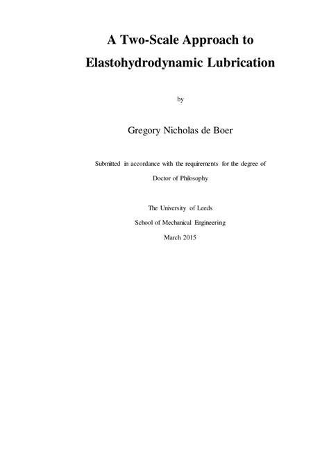 Pdf A Two Scale Approach To Elastohydrodynamic Lubrication