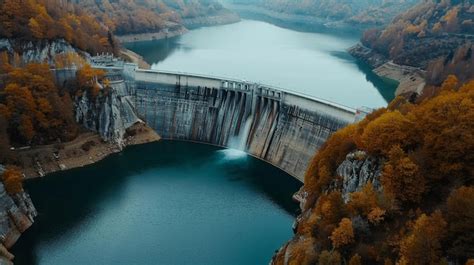 A Drone Shot Capturing A Large Dam And Reservoir Highlighting The