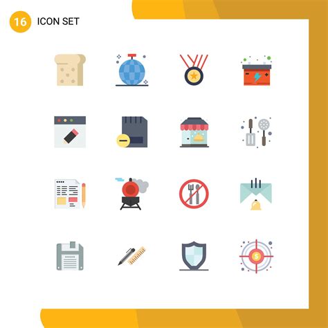 16 Flat Color Concept For Websites Mobile And Apps Card Edit Medals App Battery Editable Pack Of