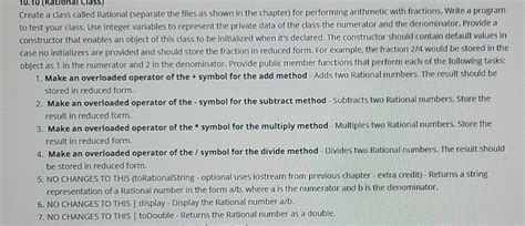 Solved 1010 Rational Class Create A Class Called Rational