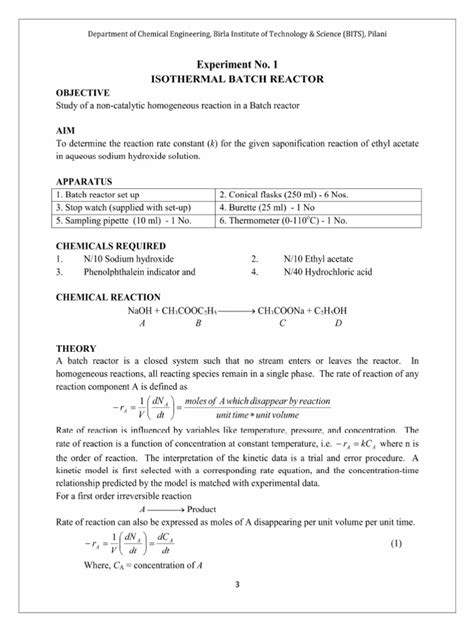 Isothermal Batch Reactor Pdf