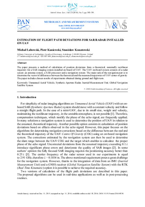 Pdf Estimation Of Flight Path Deviations For Sar Radar Installed On