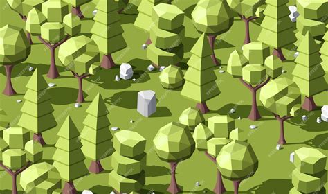 Premium Vector Isometric Forest With Rocks Concept Polygonal Shapes