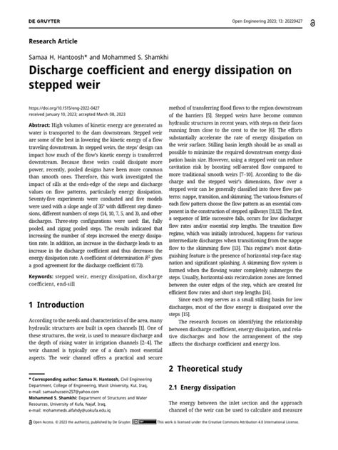 Discharge Coefficient And Energy Dissipation On St Pdf Spillway