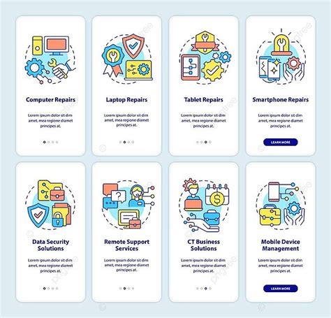 Mobile App Screens For Onboarding Corporate Pc Repair Services Vector