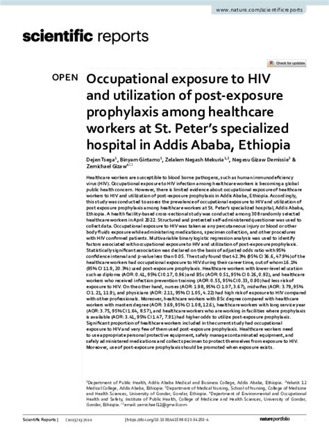 Pdf Occupational Exposure To Hiv And Utilization Of Post Exposure