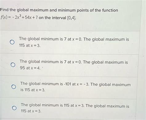 Solved Find The Global Maximum And Minimum Points Of The Chegg Com