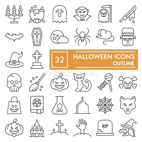 Halloween Thin Line Icon Set Horror Symbols Collection Vector Sketches Logo Illustrations