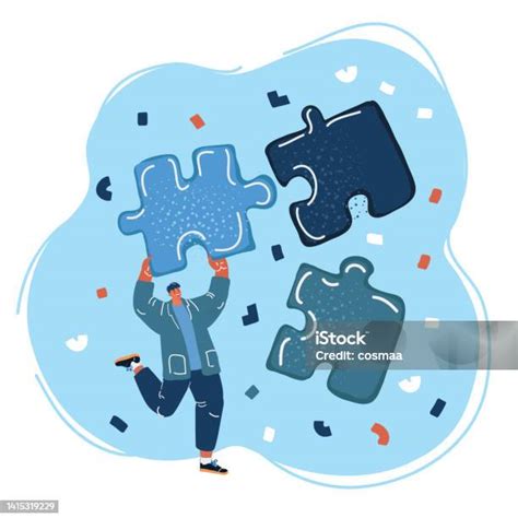 단일 퍼즐 조각으로 달리는 남자의 벡터 일러스트 레이 션 개념에 대한 스톡 벡터 아트 및 기타 이미지 개념 개발 거리 Istock