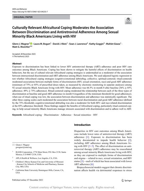 Pdf Culturally Relevant Africultural Coping Moderates The Association Between Discrimination
