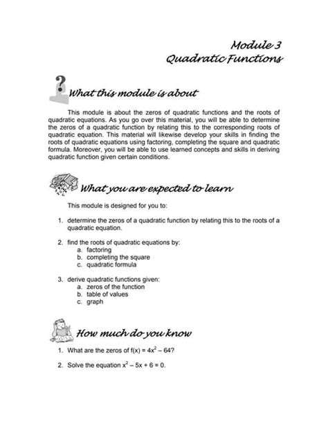 Mathematics 9 Quadratic Functions Module 1 Doc
