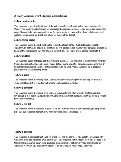 Cisco Show Commands Pdf Router Computing Routing