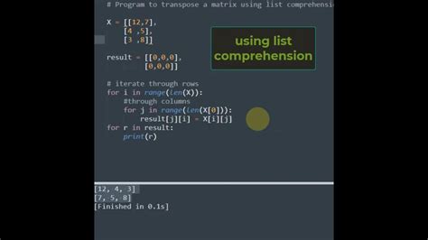 Transpose Of Matrix Using List Comprehension In Python Shorts Youtube