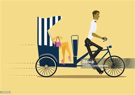 페디캡 와 레이디 플랫 일러스트 두발자전거에 대한 스톡 벡터 아트 및 기타 이미지 두발자전거 인력거 3륜 자전거 Istock