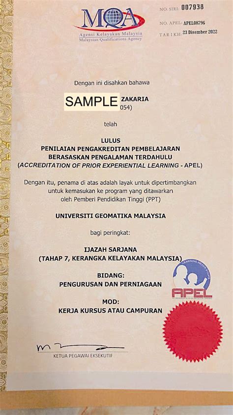 Apel Accreditation Of Prior Experiential Learning Apel Certificate