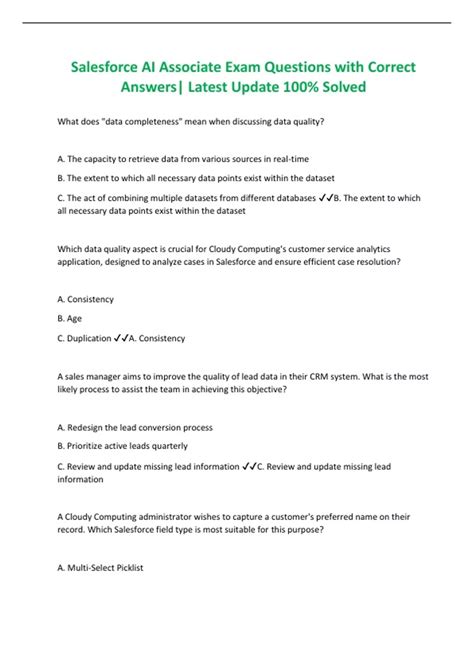 Salesforce Ai Associate Exam Questions With Correct Answers Latest Update 100 Solved Ai